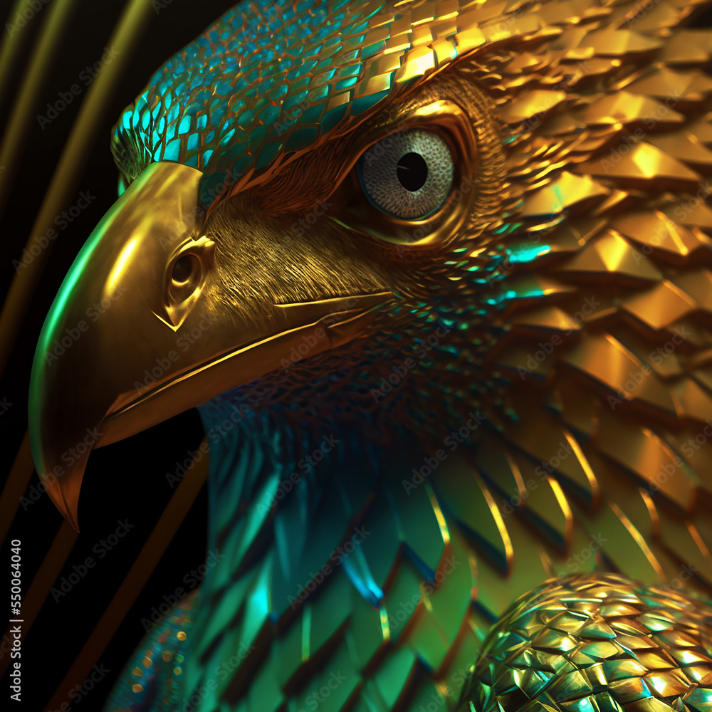 3D composite illustration of Stylized Bird. Eagle. 3D rendering. Semi ...