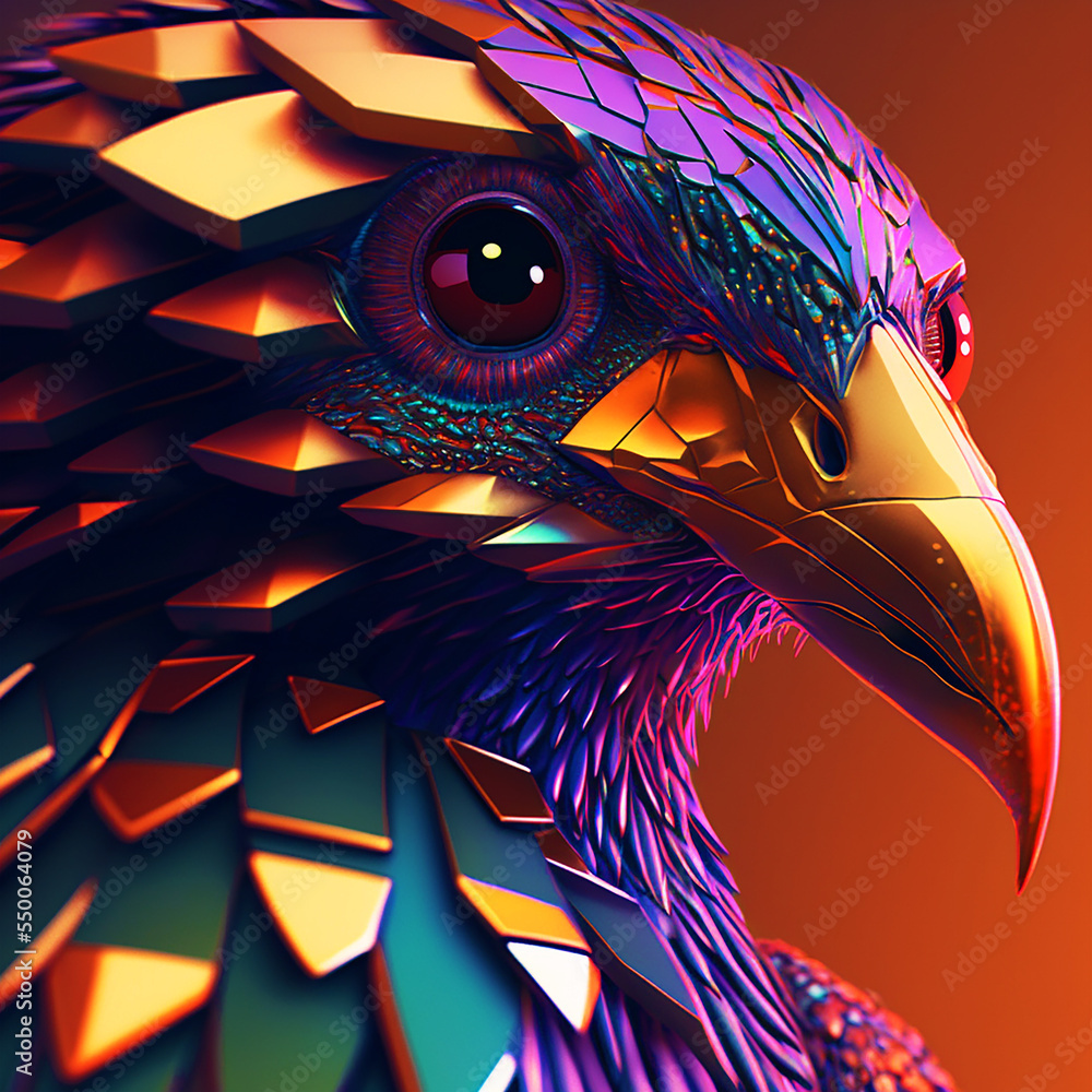 3D composite illustration of Stylized Bird. Eagle. 3D rendering. Semi ...