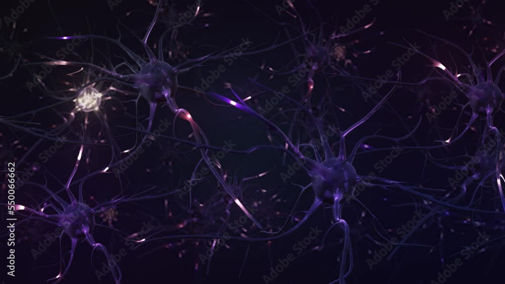 Concept neuron connect. 3D Animation Neurons in the Brain. Nerve Cells Sending Electrical and ...