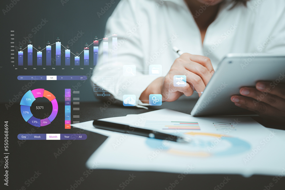 Businesswoman,marketing concept connected globally wireless ...