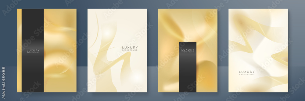 Modern cover design set in luxury gold line. Gold abstract line pattern ...
