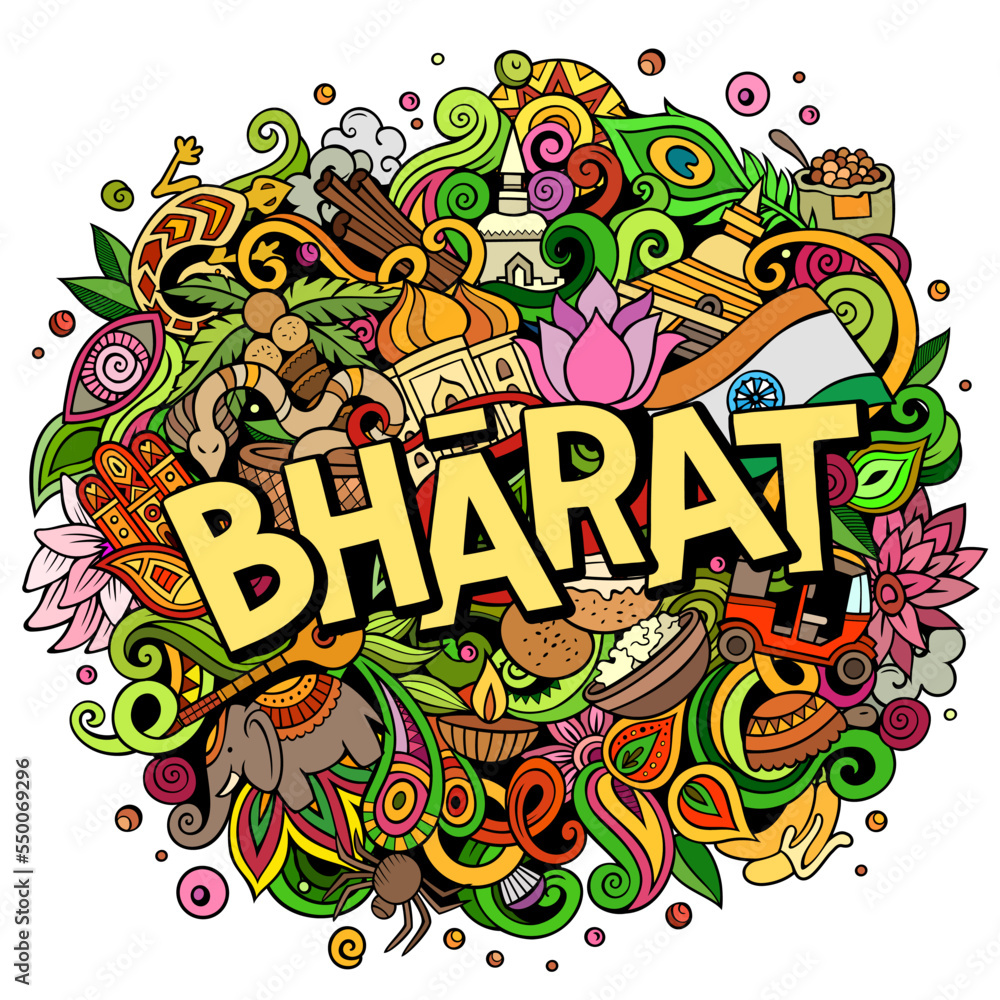Bharat India hand drawn cartoon doodles illustration Stock Vector ...