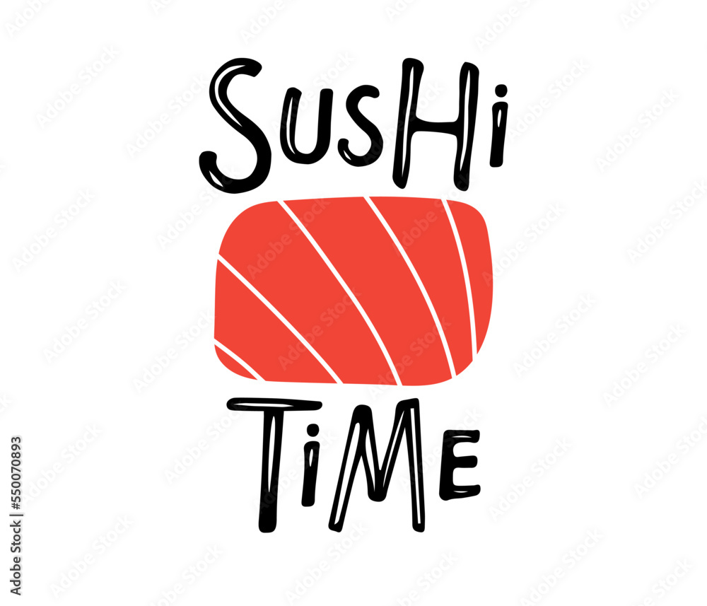 Vecteur Stock Sushi Time logo. Hand drawn inscription with sushi sketch ...