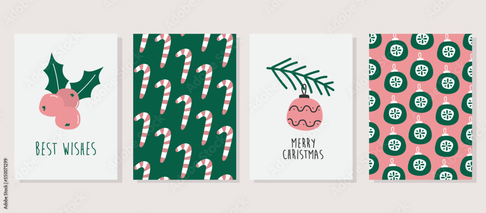 Set of christmas greeting cards with holiday text and design elements ...