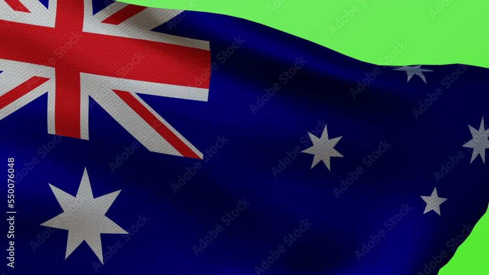 The waving flag of Australia on a green screen. Animation of the ...