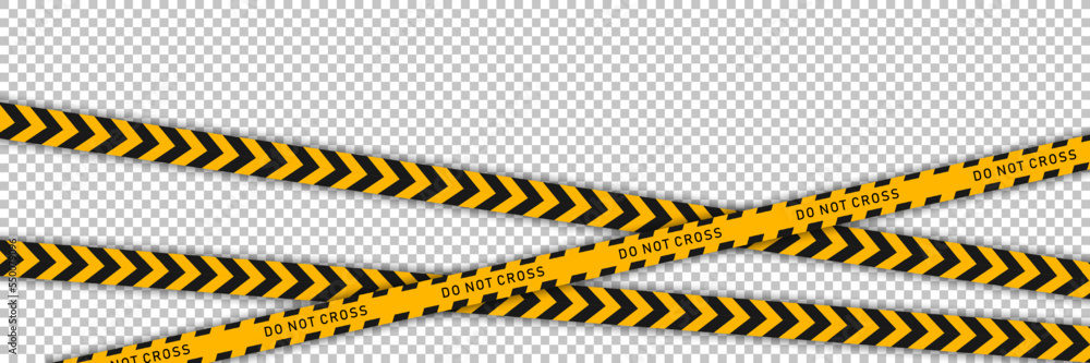 Yellow barricade tape with black diagonal stripes and text "DO NOT ...