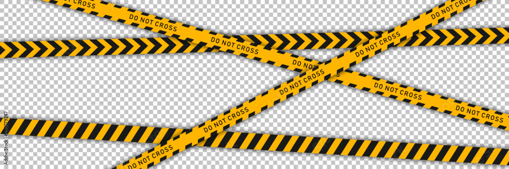 Yellow barricade tape with black diagonal stripes and text "DO NOT ...