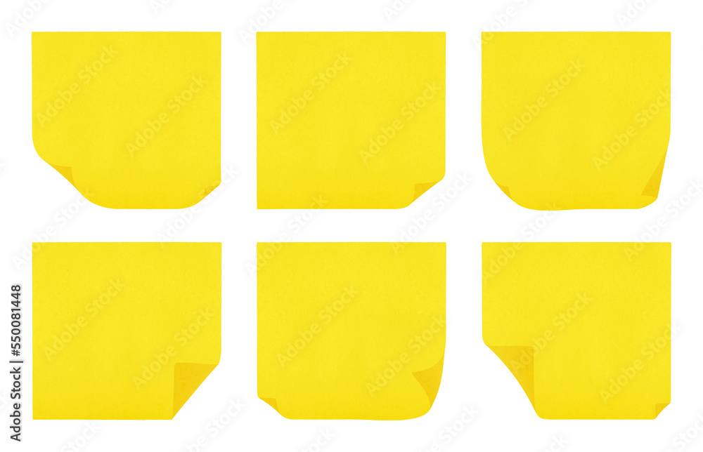 Yellow sticky notes, post-it notes, stick-on notes on transparent ...