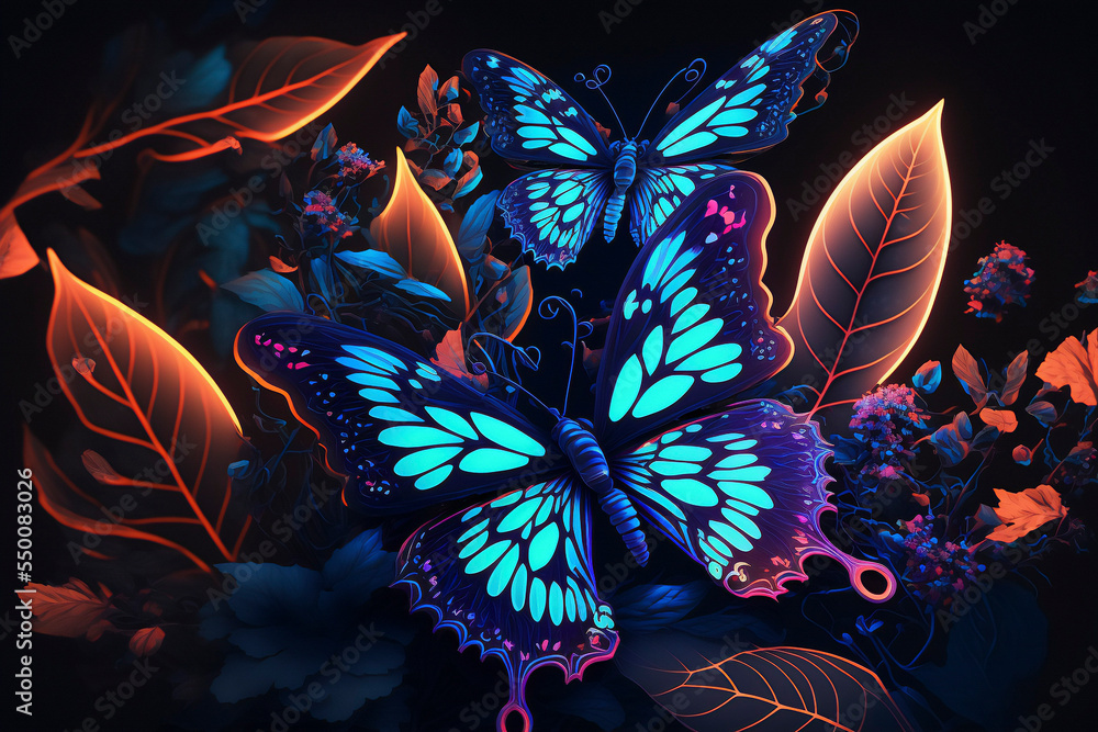 neon butterflies Stock Illustration | Adobe Stock