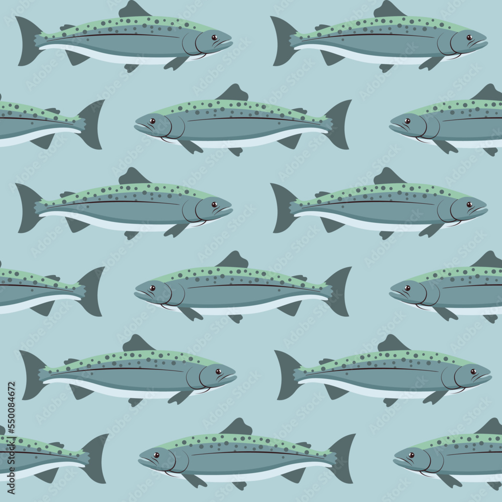Seamless pattern witth salmon whole red fish, vector illustration ...