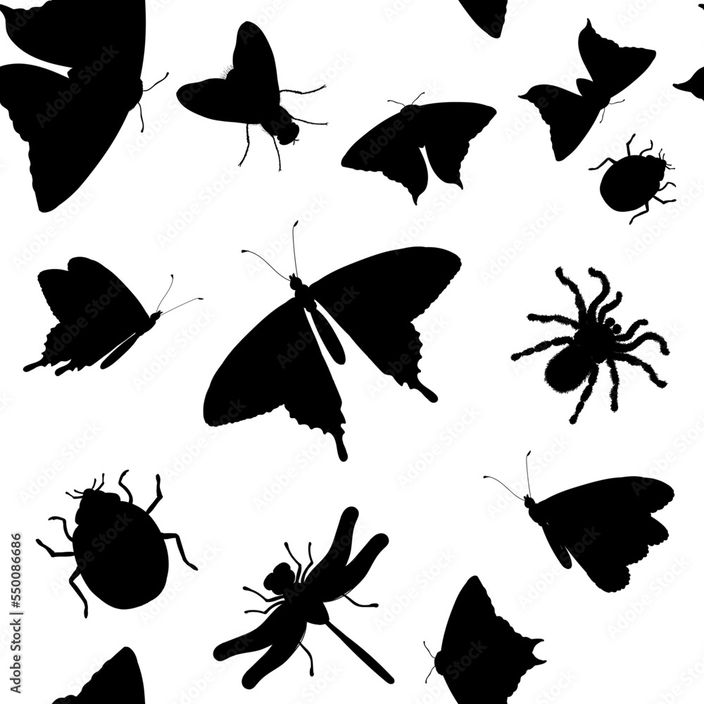 Seamless insect pattern. Pattern of butterflies, beetles, dragonfly ...