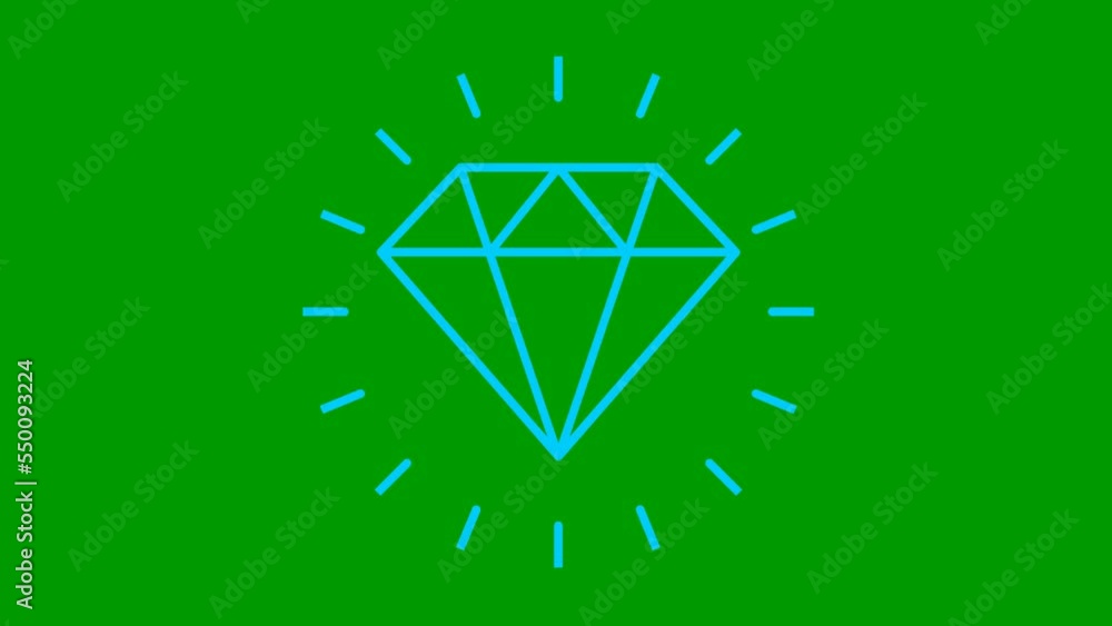 Animated blue symbol of diamond. Radiance from rays around icon of ...