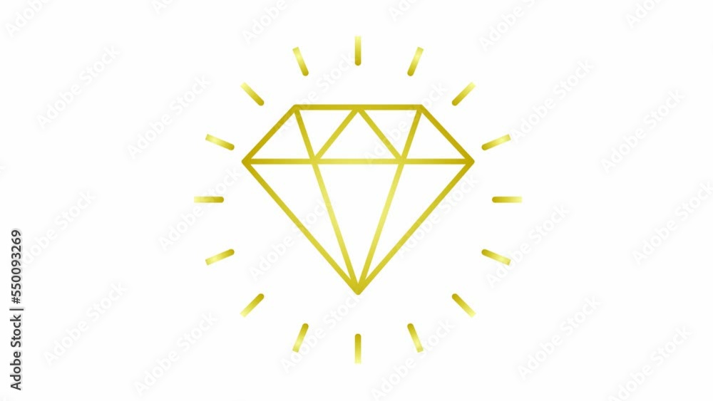 Animated golden symbol of diamond. Radiance from rays around icon of ...