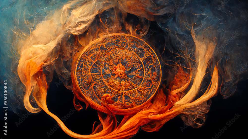 An astrological chart of the stars is on fire, with horoscope symbols ...