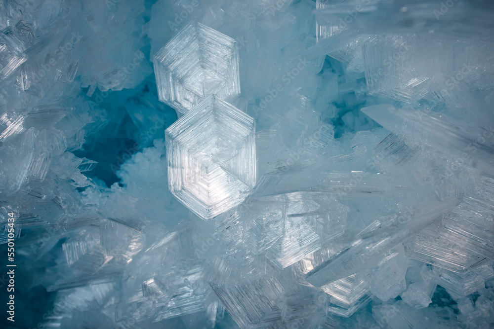 Large ice crystals inside an ice cave, Ross Island, Antarctica. Stock ...