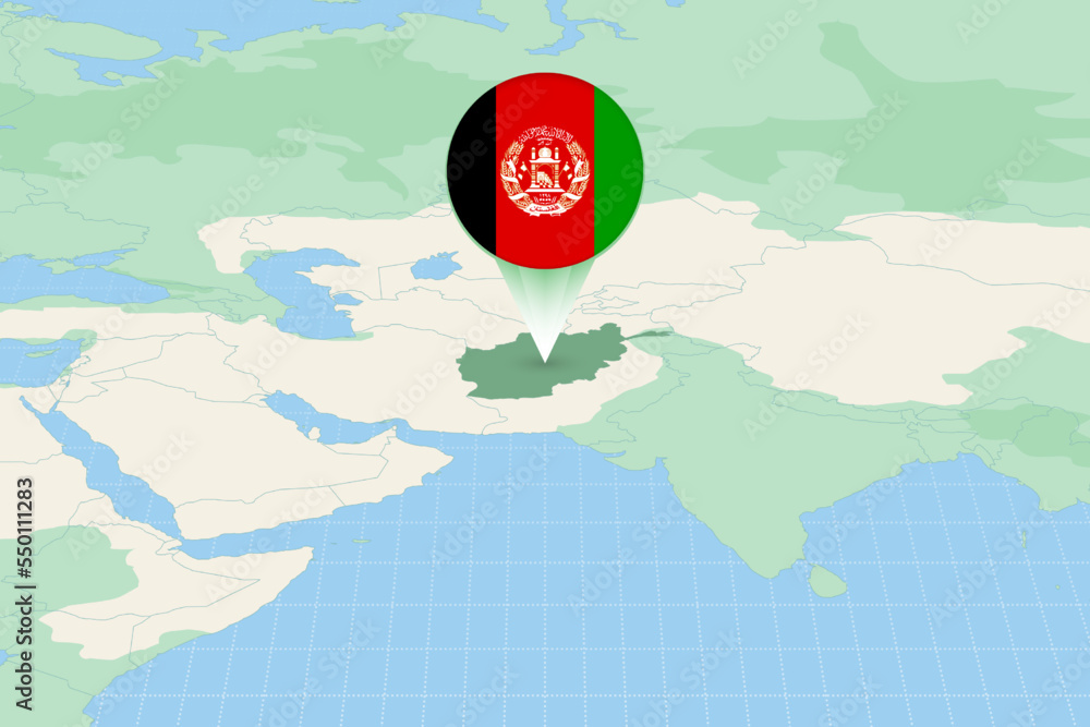 Map illustration of Afghanistan with the flag. Cartographic ...