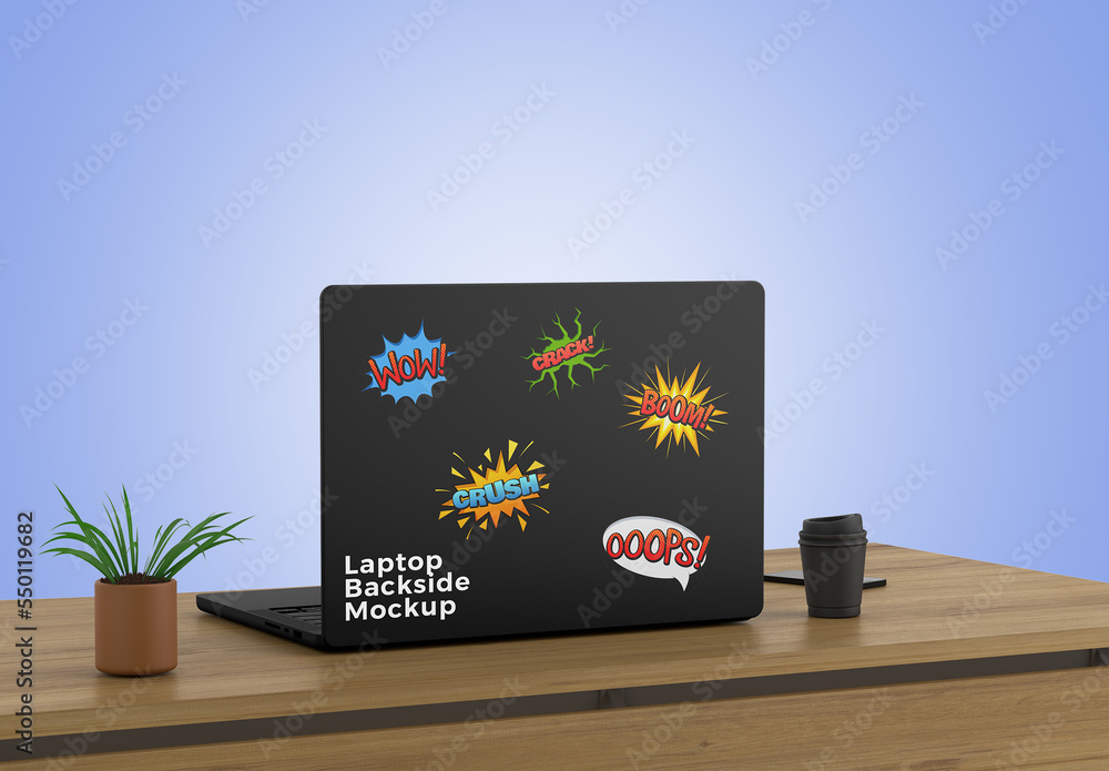Laptop Backside on Wooden Table Mockup Stock Template | Adobe Stock