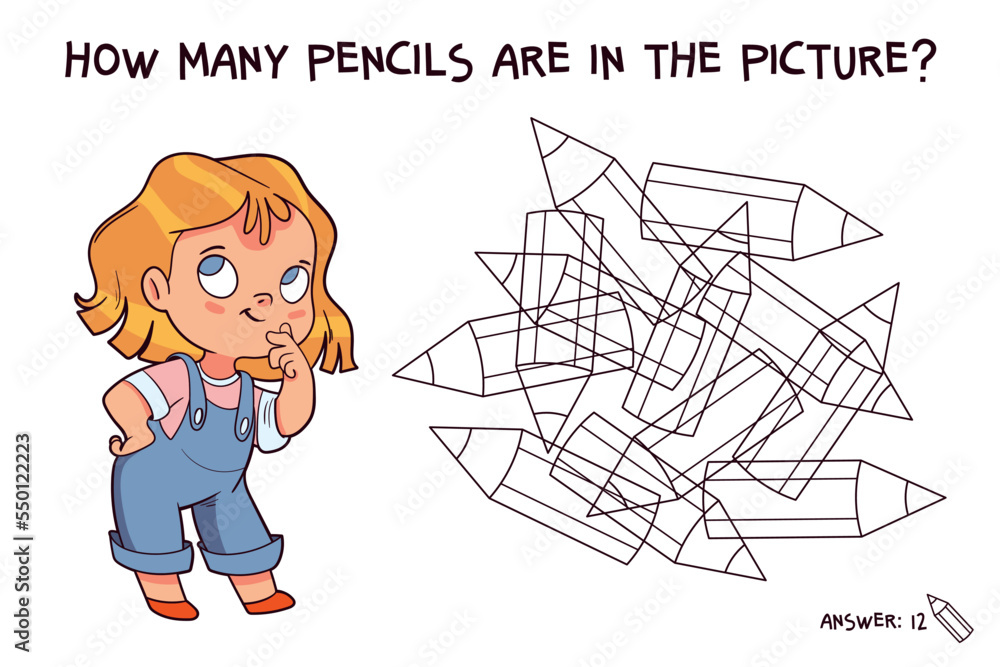 How many pencils are in the picture? Educational game for children ...