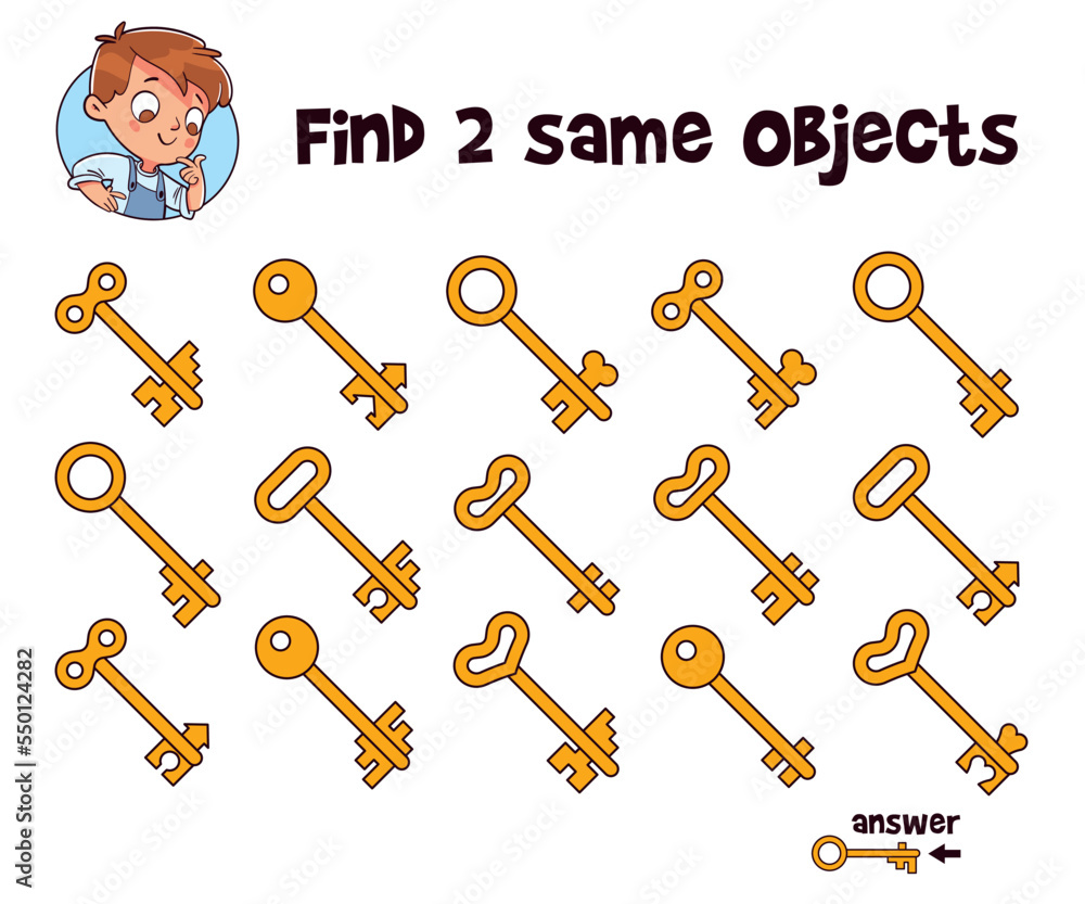 Key. Find two same objects. Educational game for children. Cartoon ...