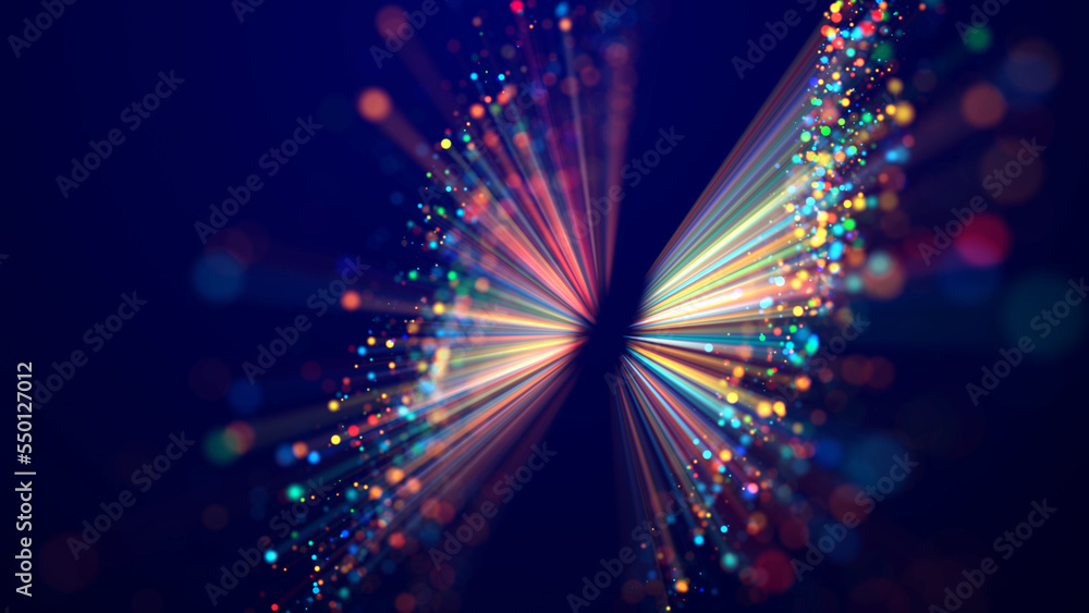 Photo Magic multicolored sparkles of light with rays form flickering abstract simple structures ...
