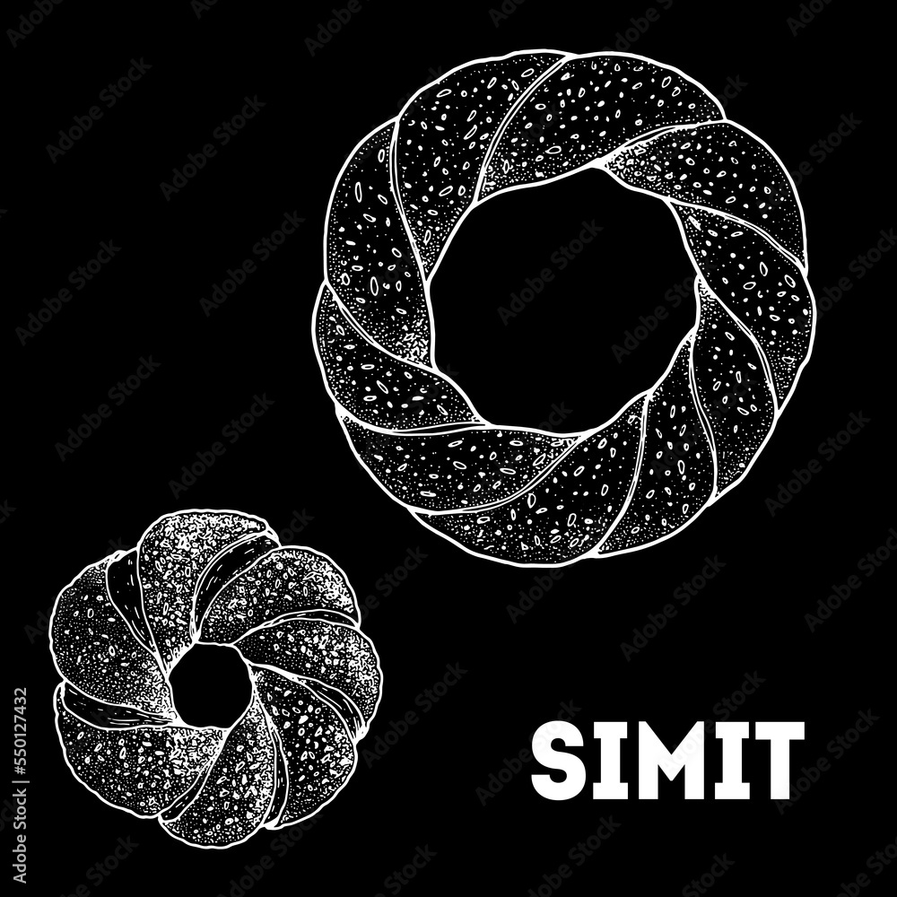 Turkish bagel. Simit sketch, Turkish food. Hand drawn vector ...