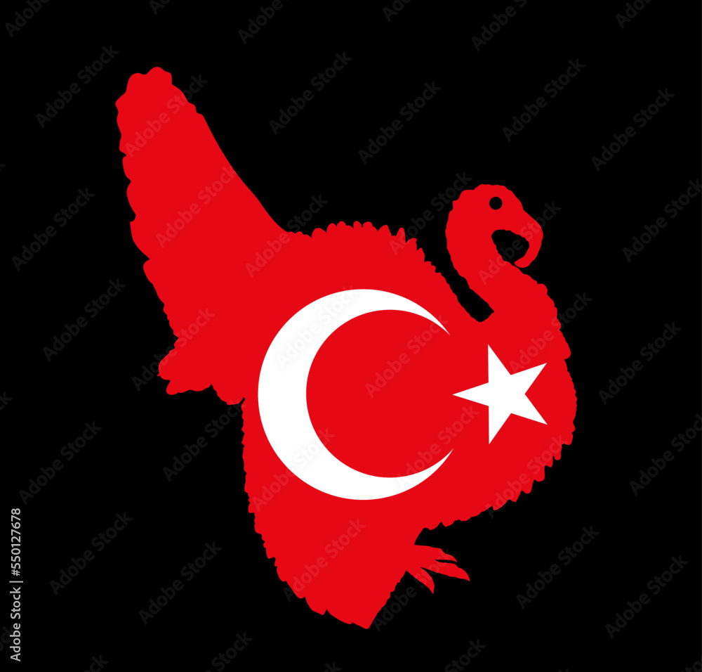 Turkey flag over turkey bird vector silhouette illustration isolated on ...
