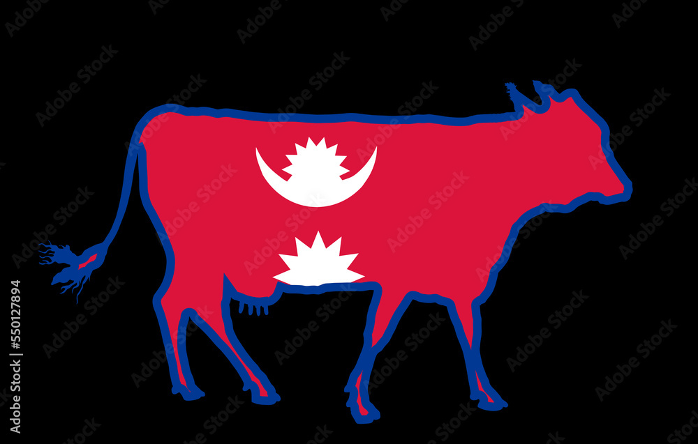Nepal flag over cow national animal symbol vector silhouette ...
