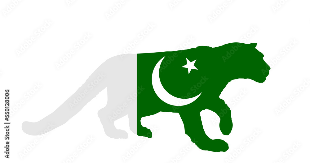 Pakistan flag over Snow leopard national animal vector silhouette ...