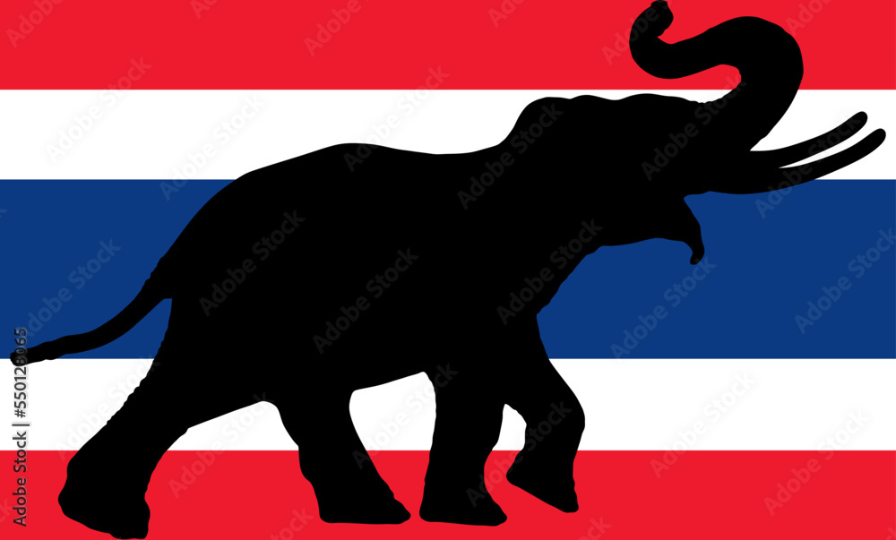 Thailand flag over elephant male national animal symbol vector ...
