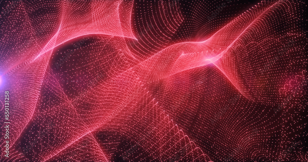 Abstract background of waves of red futuristic hi-tech grains of sand ...