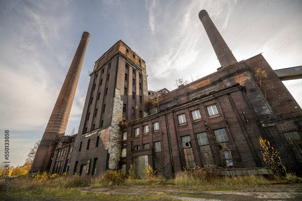 Old epic legendary historic brick abandoned power plant in Silesia ...