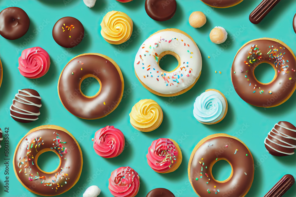 Panel texture with realistic icons of children's sweets, donuts ...