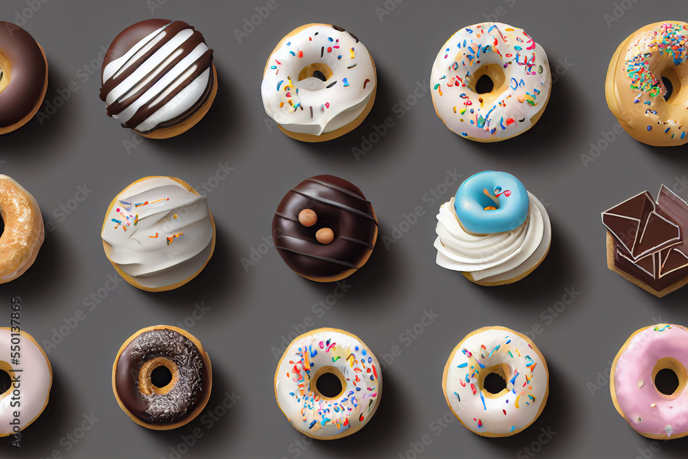 Panel texture with realistic icons of children's sweets, donuts ...