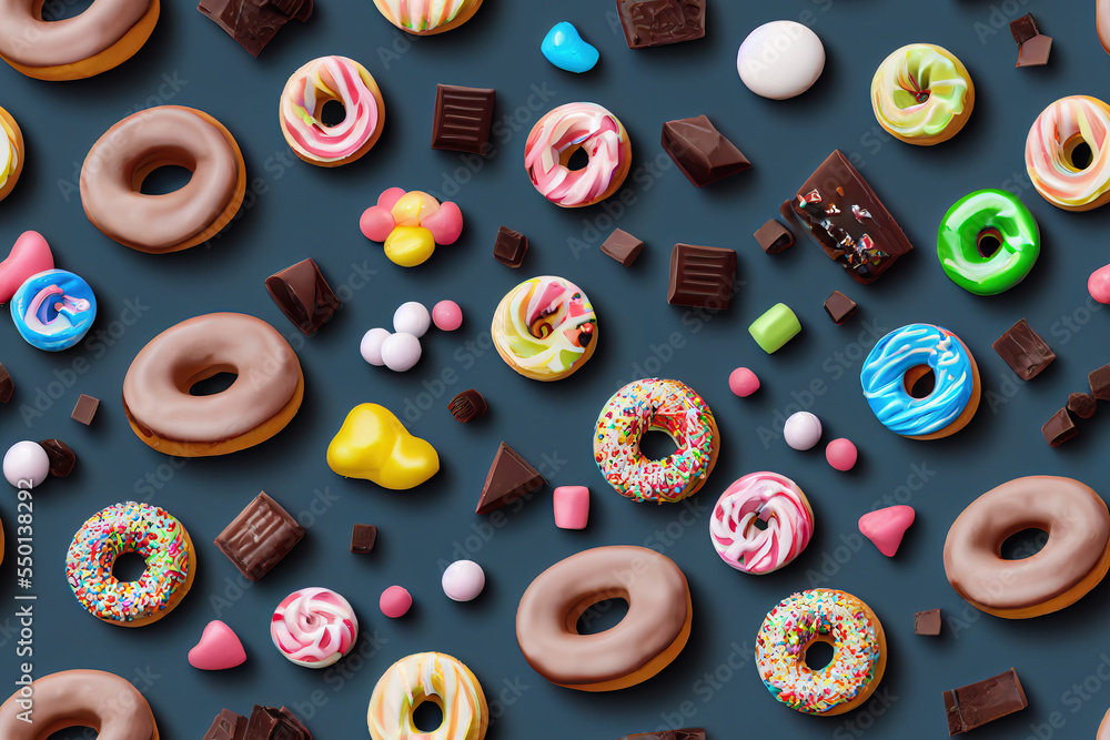 Panel texture with realistic icons of children's sweets, donuts ...