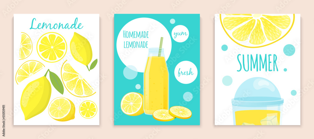 Organic refreshing homemade lemonade summer soft drink card set ...