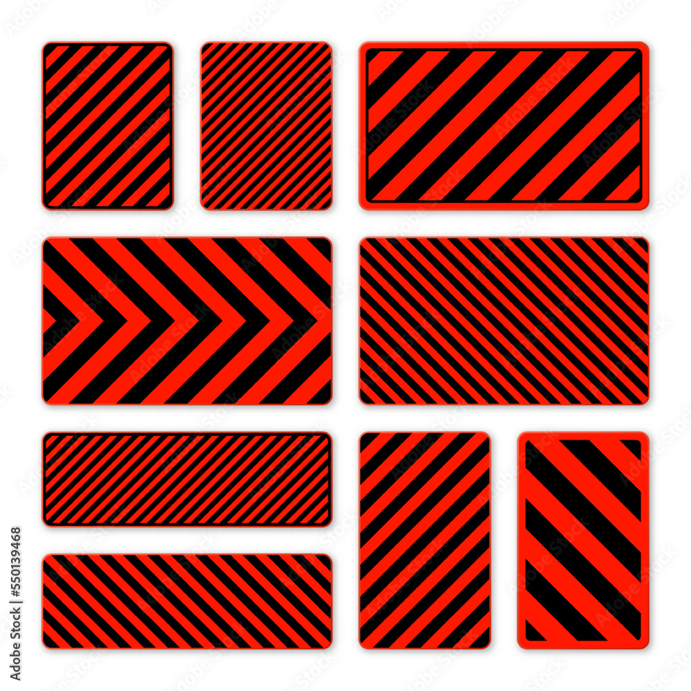 Various black and red warning signs with diagonal lines. Attention ...