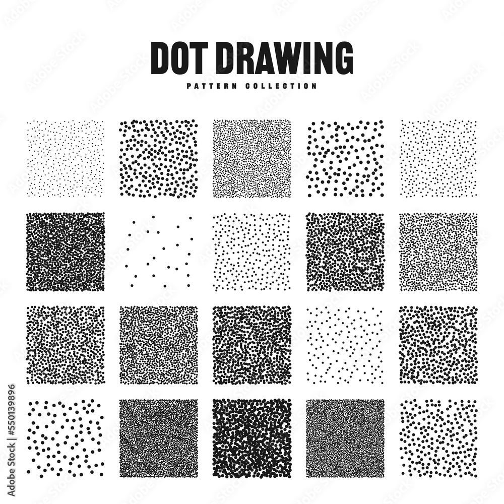 Square shaped dotted objects, stipple elements. Stippling, dotwork ...