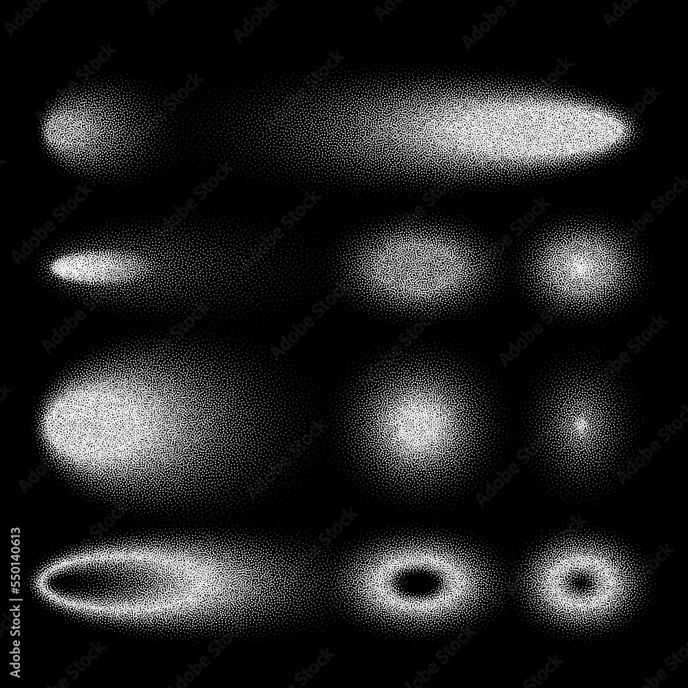 Stipple shadows set, dotted design elements. Fading gradient. Stippling ...