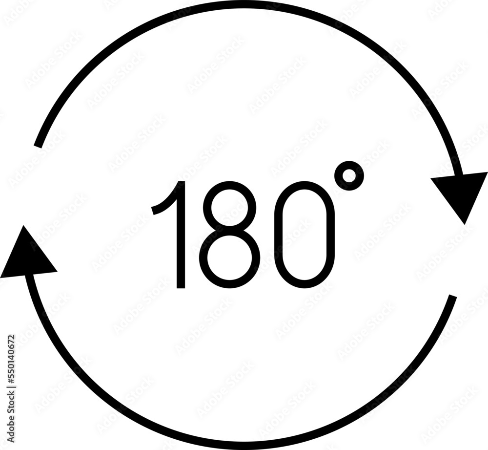 180 degrees vector icon. Round signs with arrows rotation to 180 ...