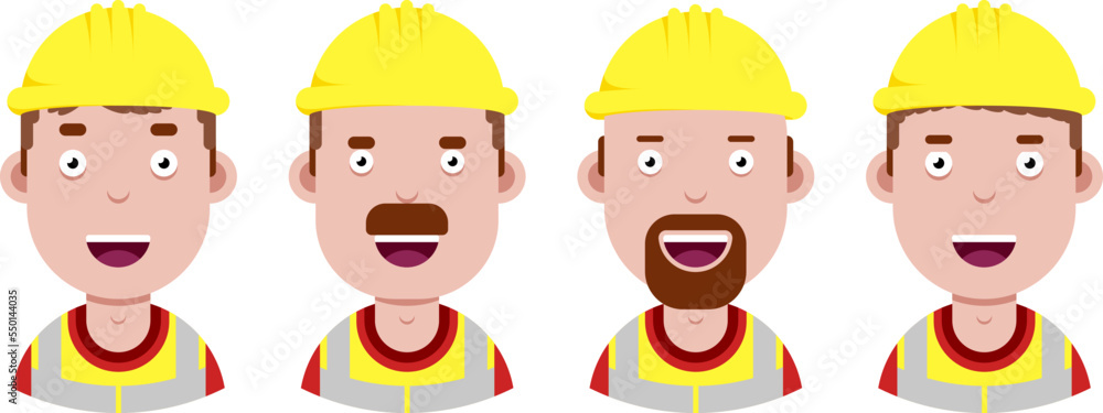 Flat cartoon avatars collection of workers in helmets and vests ...