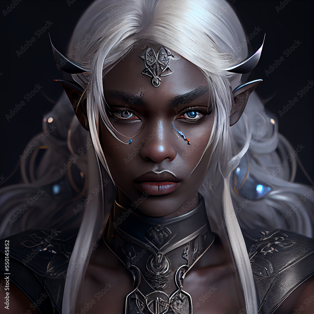 Dark Elf Woman Portrait, AI Stock Illustration | Adobe Stock Dark Elf Woman Portrait, AI Stock Illustration | Adobe Stock