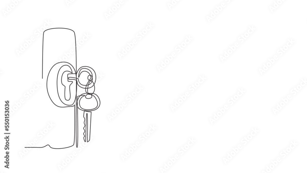 Self drawing animation of single line draw keys stuck in lock. Insert ...
