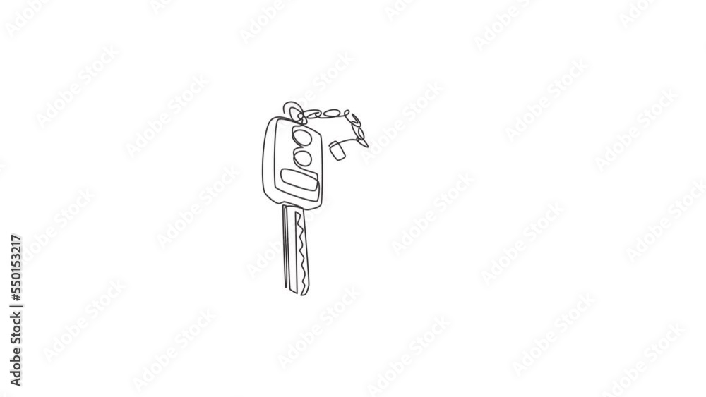 Self drawing animation of single line draw key car and key ring over ...