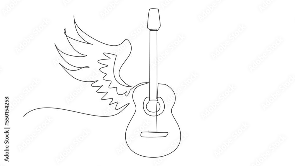 Self drawing animation of single line draw acoustic guitar with angel ...