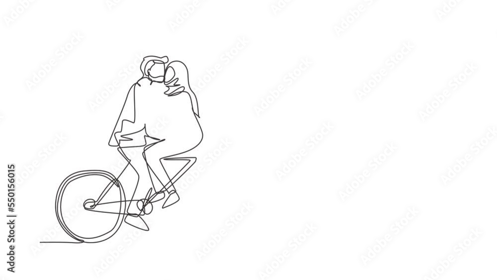 Vidéo Stock Self drawing animation of single line draw couple riding on ...