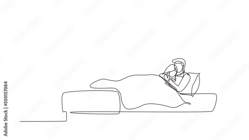 Animated self drawing of continuous line draw wife and husband hugging ...