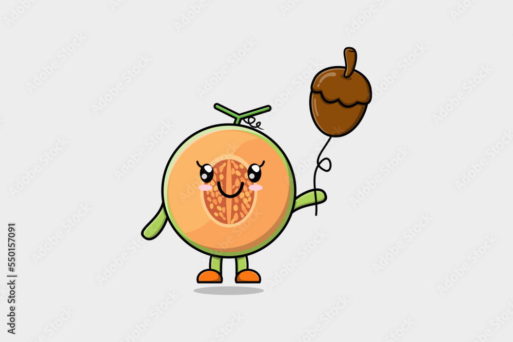 Cute cartoon Melon floating with acorn balloon cartoon vector ...