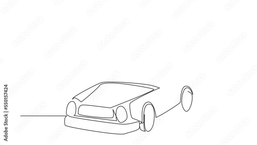 Animated self drawing of continuous line draw classic retro convertible ...