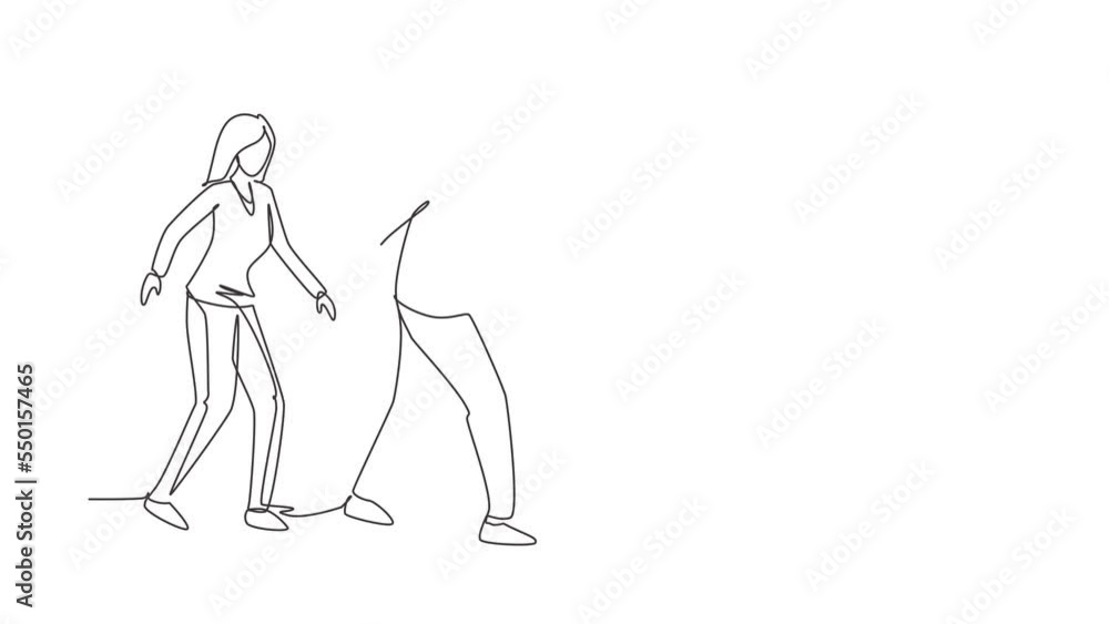Self drawing animation of single line draw man pulled woman hand ...