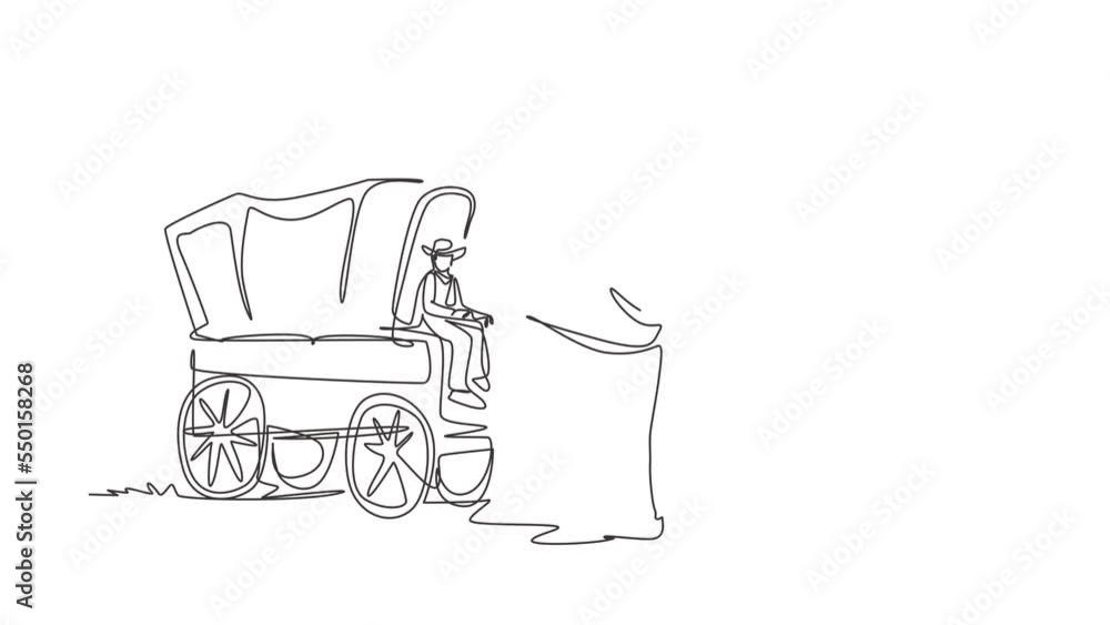 Self drawing animation of single line draw western stagecoach with ...